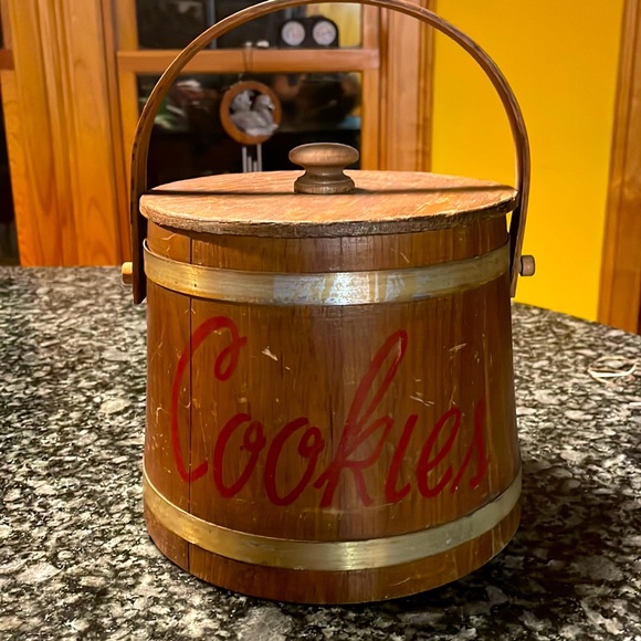 Kitchen | Vintage 195s Wooden Cookie Bucketjar With Swing Handle | Poshmark